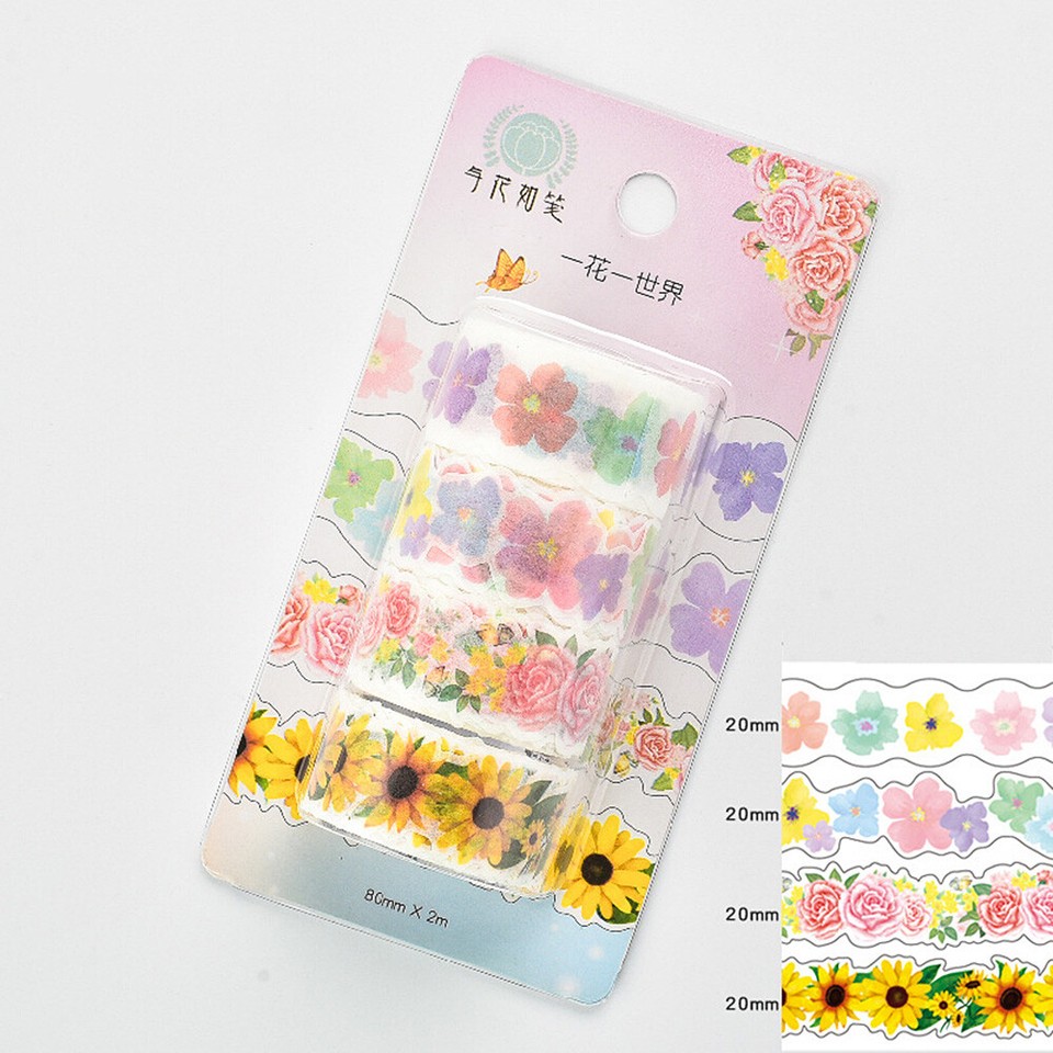4Rolls Floral Washi Tape Flower Lace Stickers Stationery Diary ...