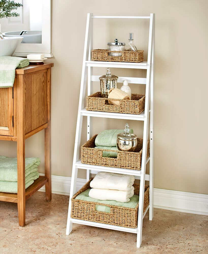 Classic Ladder Shelf Bookcase Cabinet Furniture WHITE Ladder Shelving ...