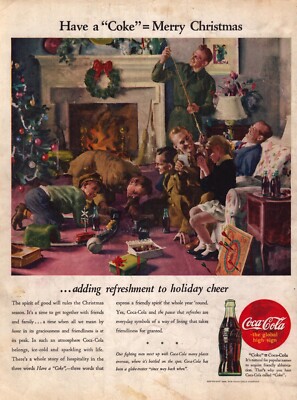 1944 Coca Cola Print Ad WWII Coke Merry Christmas Family Tree Wreath ...