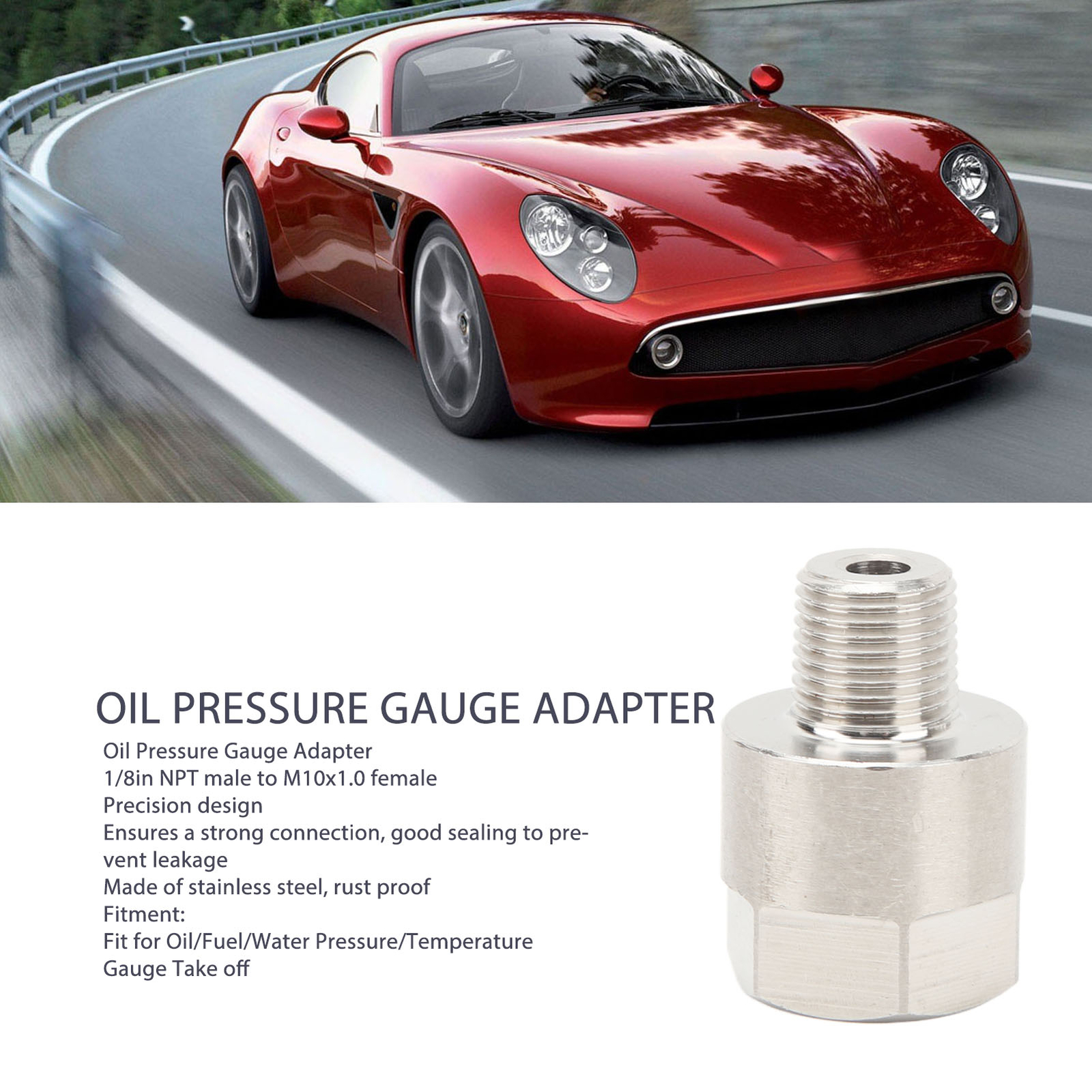 Oil Pressure Gauge Adapter 1/8in NPT Male To M10x1.0 Female For Oil ...