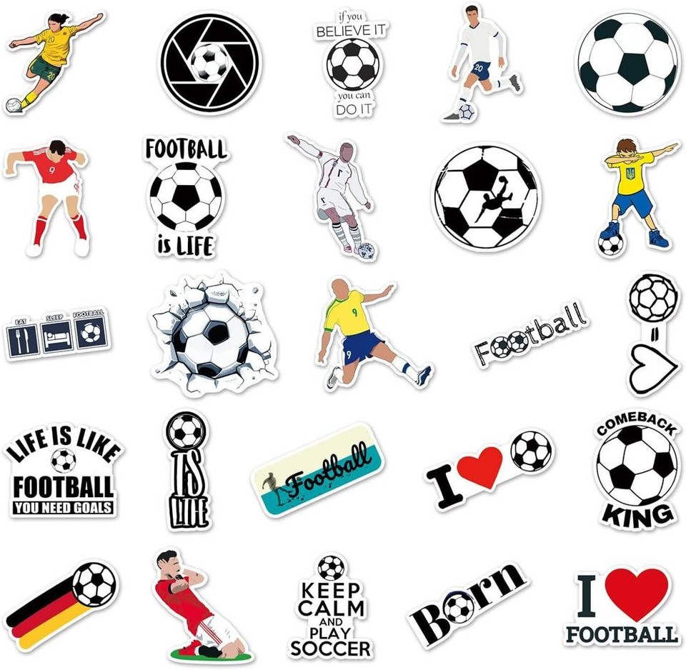 50 Packs Soccer Stickers Water Bottles Laptop Phone Motorcycle Computer ...