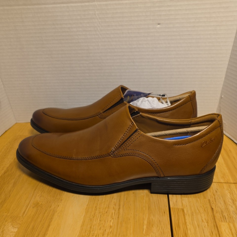 New Clarks Whiddon Step Shoes Dress Dark Tan Leather Slip-On Mens 14 ...
