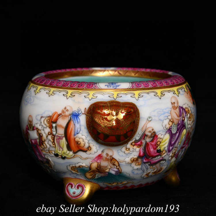 4" Marked Chinese Colour enamels Gilt Porcelain Beast Human incense ...