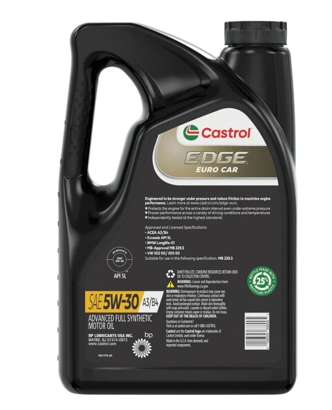 Castrol EDGE Euro 5W-30 A3/B4 European Advanced Full Synthetic Motor ...