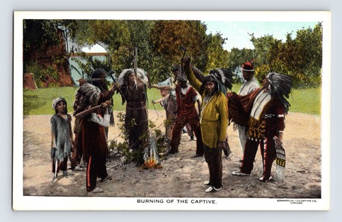 Postcard Native American Indian Burning Captive 1930s Unposted White ...
