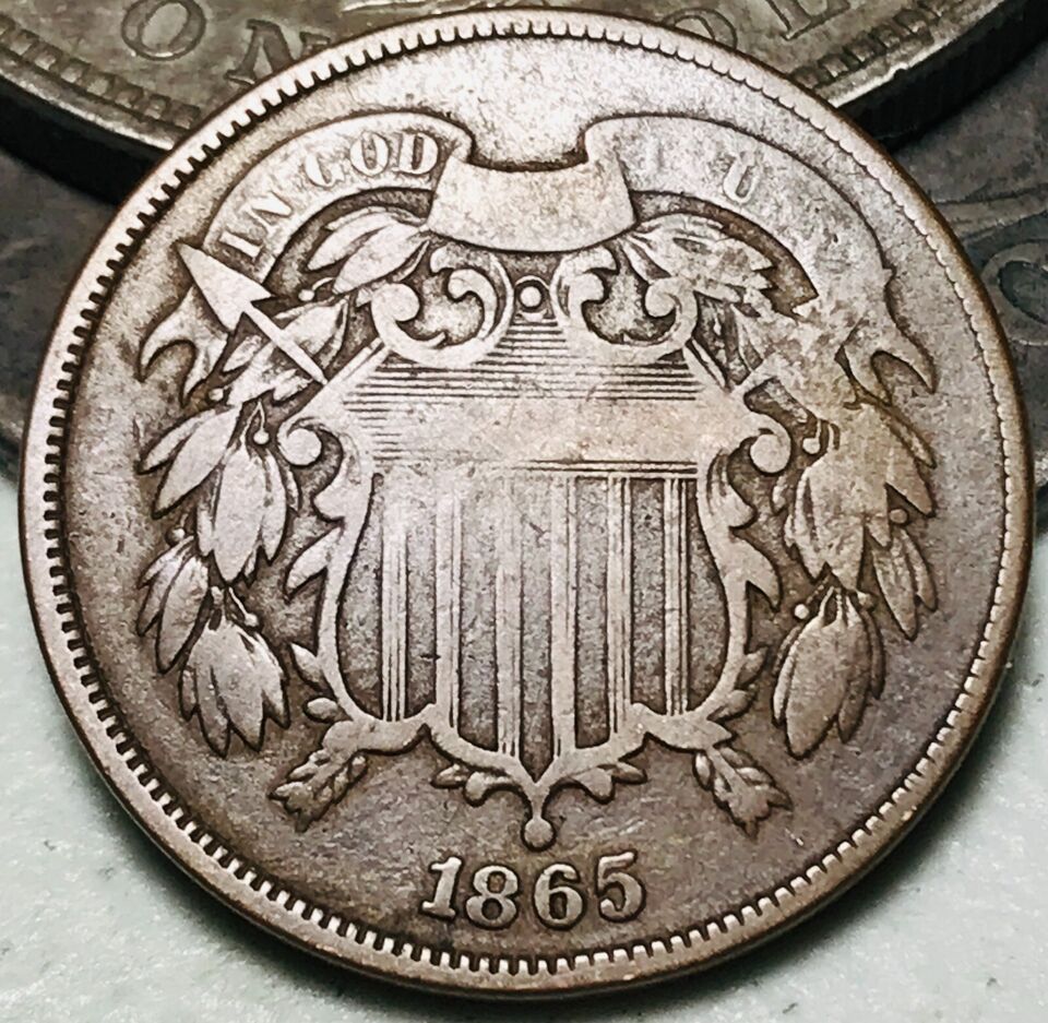 1865 Two Cent Piece 2C Ungraded Civil War Date US Copper Coin CC25468 ...