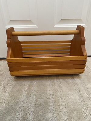 Vintage Large Slat Wood Folkart Carryall /Garden Trug / Basket / Tote ...