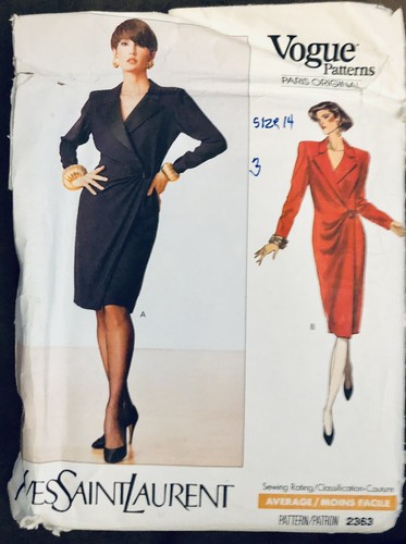 Vogue 2363 Paris Original Designer Yves Saint Laurent Wrap Dress Misses ...
