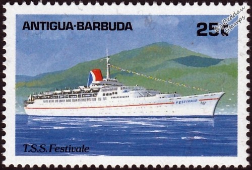 TSS FESTIVALE (RMS Transvaal Castle) Cruise Ship Stamp (1989 Antigua ...