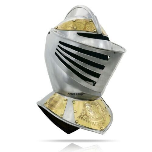 Medieval Armor Closed Helmet Golden Knight Decorative Iron Chrome Full ...