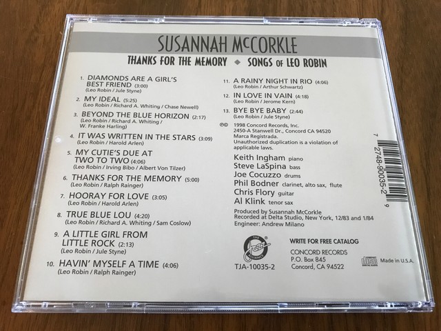 Thanks for the Memory: The Songs of Leo Robin by Susannah McCorkle (CD ...