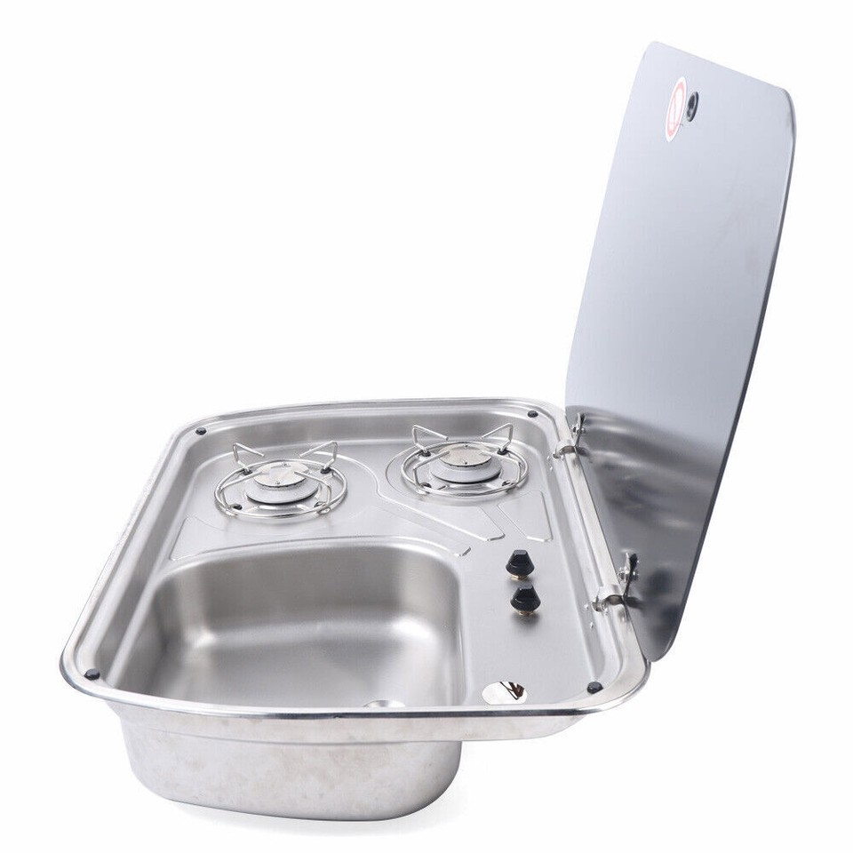 Boat Caravan RV Camper Gas Stove Hob 2 Burner LPG Sink Combo Cooktop w ...