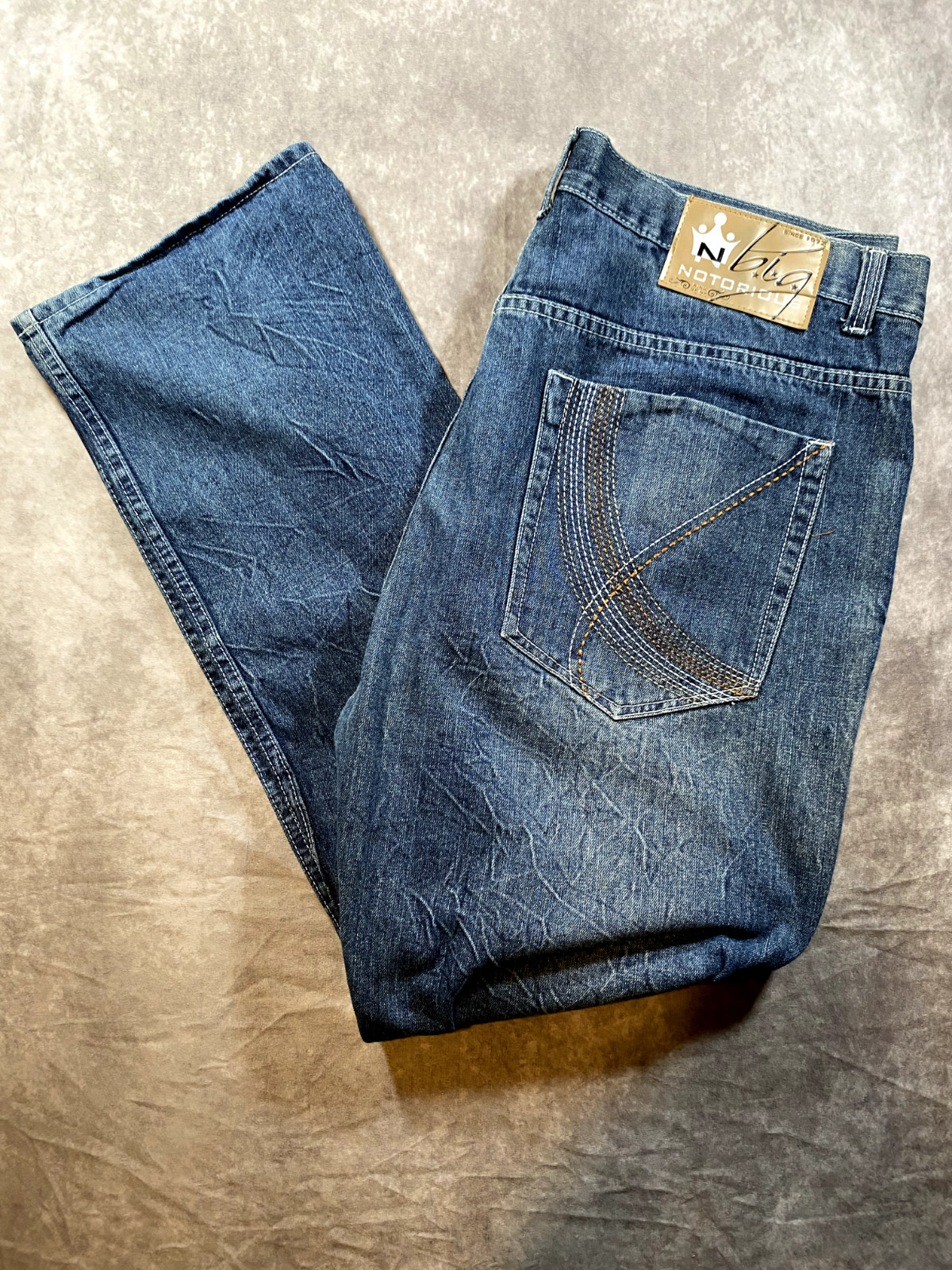 Notorious BIG Men's Baggy Y2K Embroidered Blue Jeans … - Gem