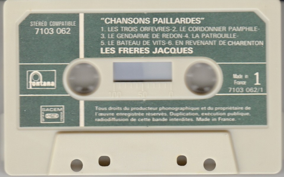 K 7 AUDIO (TAPE) LES FRERES JACQUES *CHANSONS PAILLARDES* | eBay