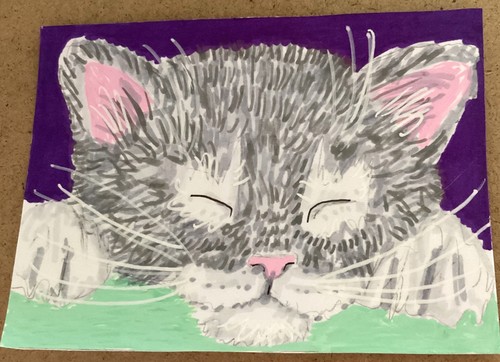 cat kitten markers original painting ACEO | eBay