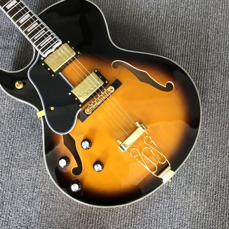 Hollow Body Left Handed Byrdland Electric Guitar Gold Hardware Sunburst ...