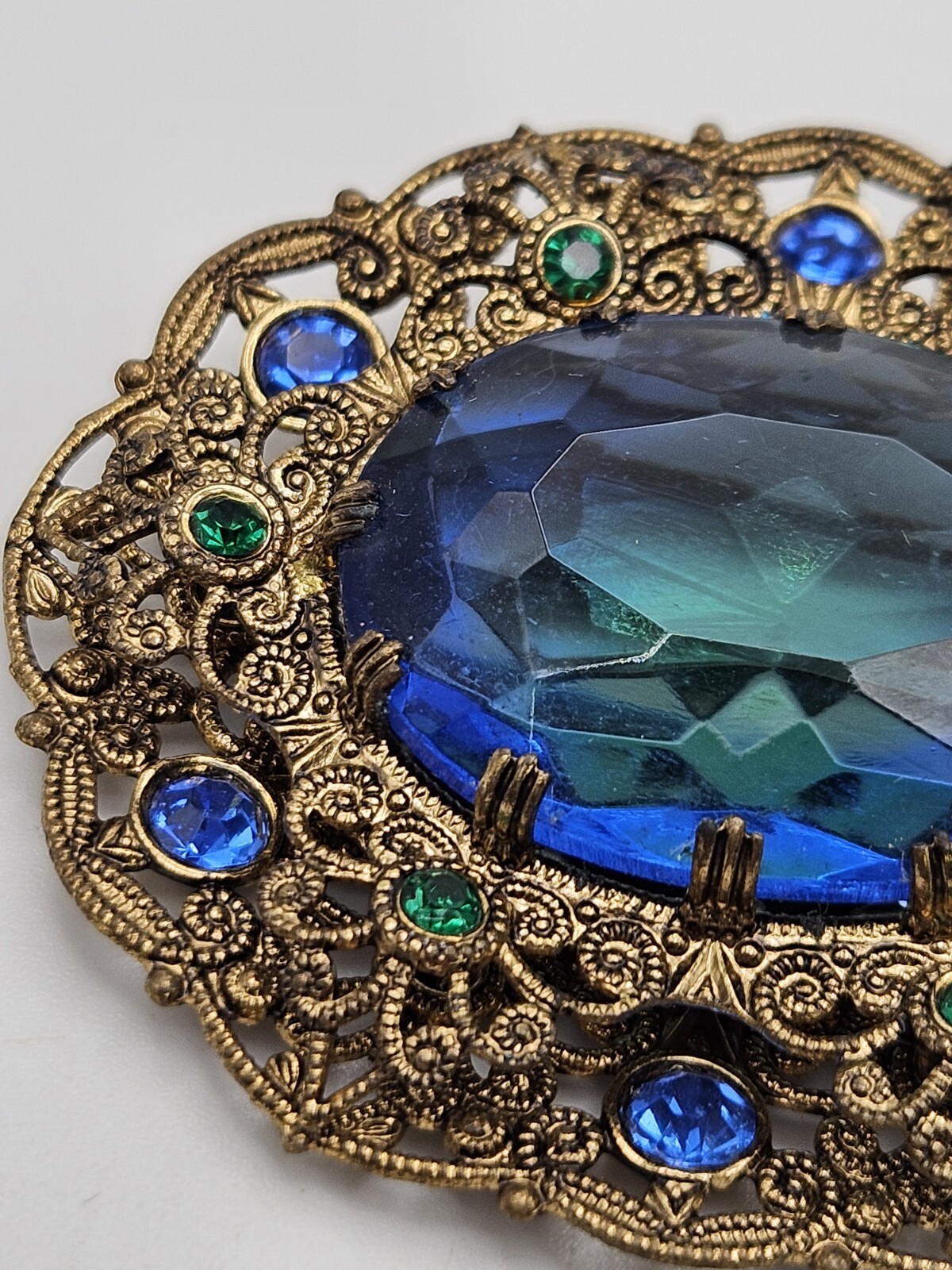Vintage W. Germany Blue Green Glass Filigree Brooch Pin Signed | eBay