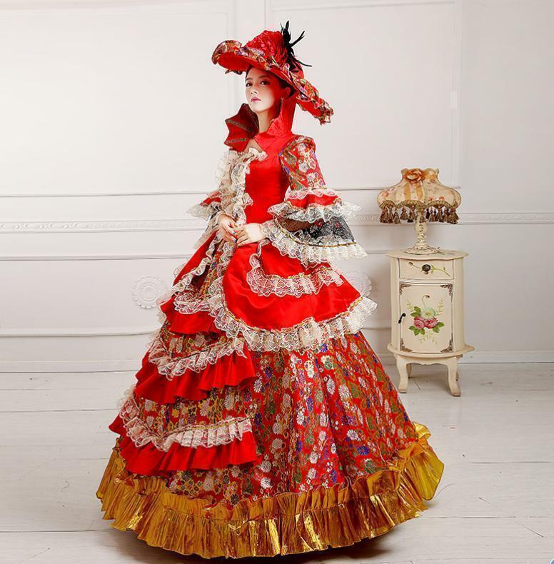 Ladies Lace Printed Royal Court Dress Princess Stage Evening Stage ...