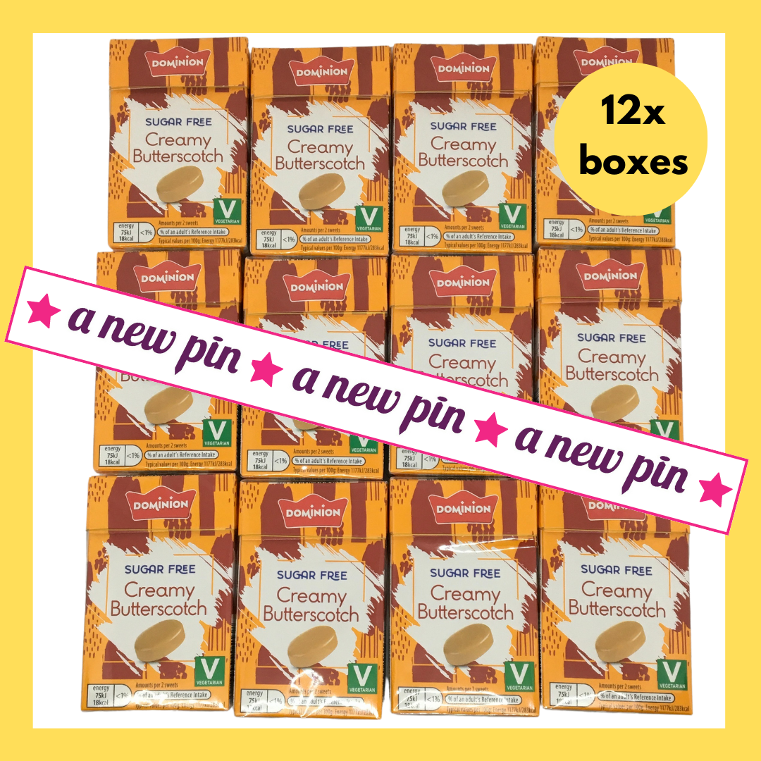 DOMINION Creamy Butterscotch Sugar Free Sweets 44g 12x Box Aldi ...