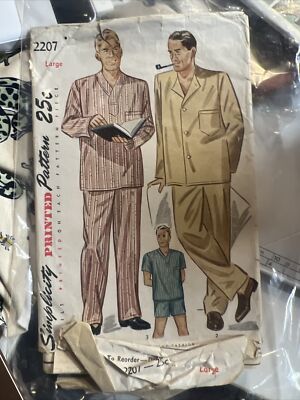 Simplicity Pattern #2207 Men’s Long & Short Pajamas Size L 1947 VINTAGE ...