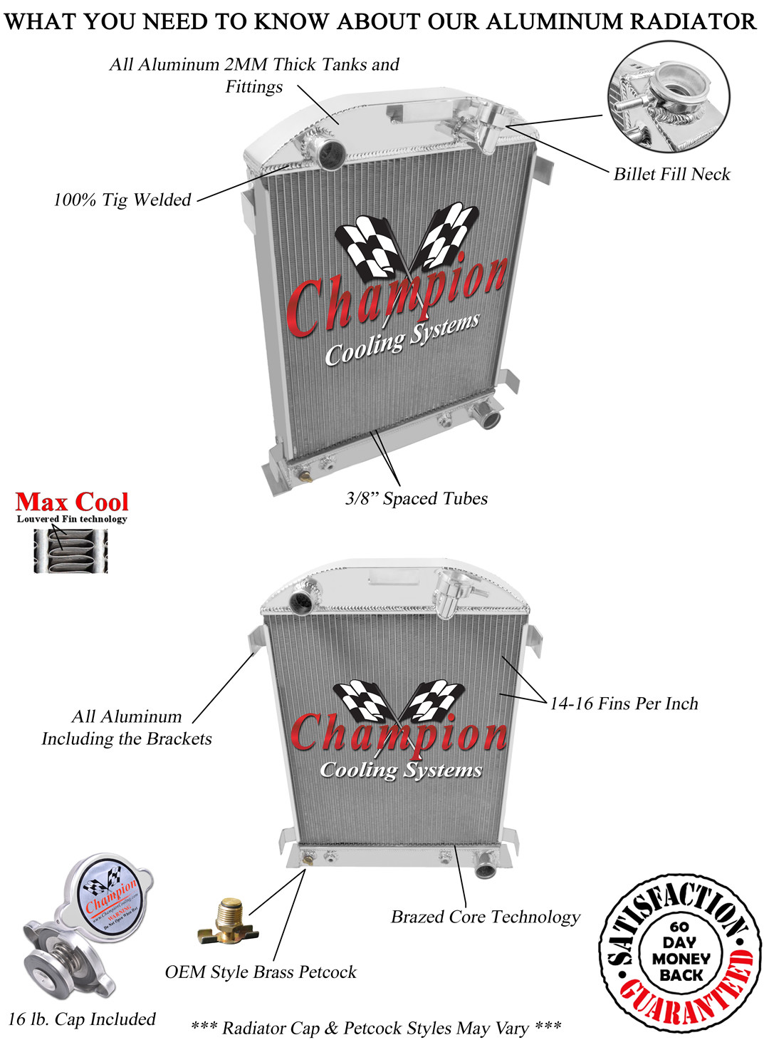 3 Row Aluminum Champion Radiator for 1932 Ford High Boy Chevy ...