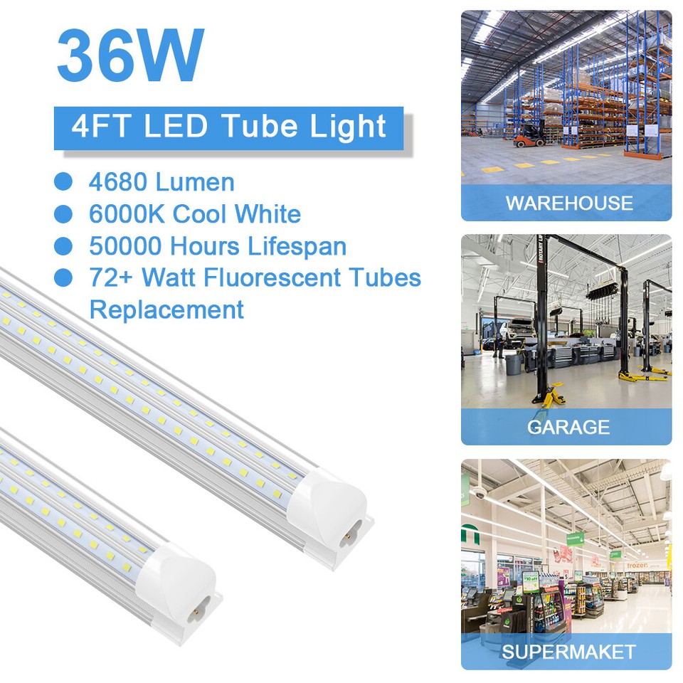 4-100Pcs T8 4FT LED Tube Garage Lights 36W LED Shop Light Ceiling ...