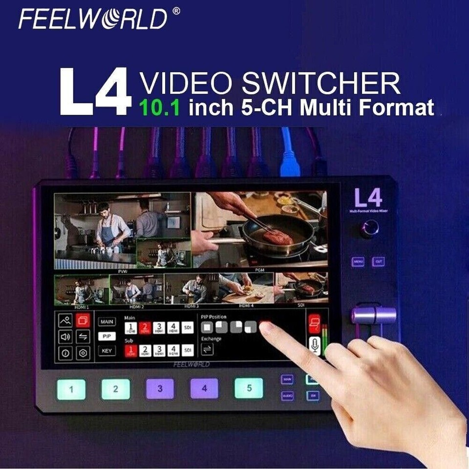 Feelworld L4 Multi-Camera Video Mixer Switcher 10.1inch HD Touch Screen ...