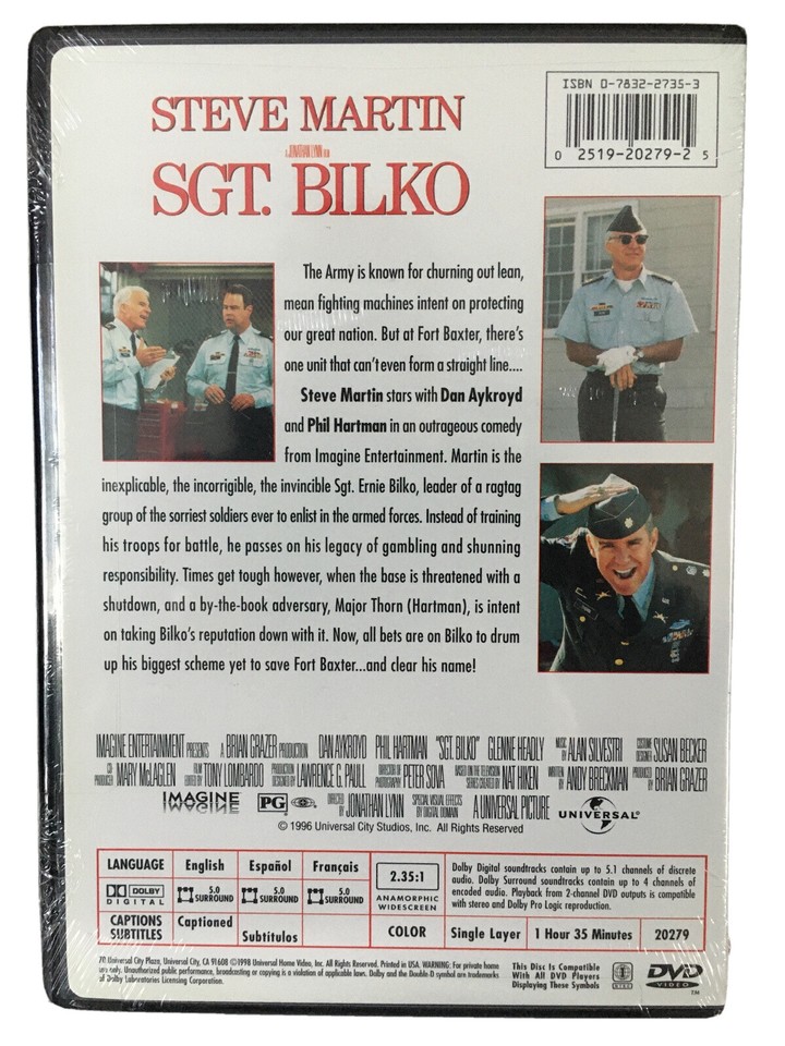 Sgt. Bilko (DVD, 1998, Widescreen) Steve Martin! Brand New! Factory ...
