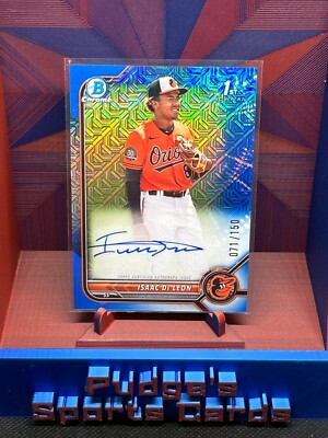 2022 Bowman Chrome 1st Blue MOJO Isaac De Leon Orioles RC AUTO /150 ...