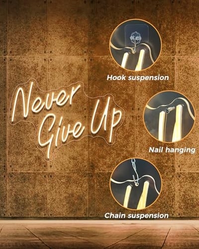 NEVER GIVE UP LED Neon Sign for Wall Decor,Neon Lights Party Yellow ...