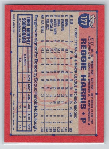 Reggie Harris 1991 Topps #177 Oakland Athletics | eBay