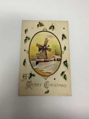 Vintage A Merry Christmas Postcard Windmill 1921 | eBay