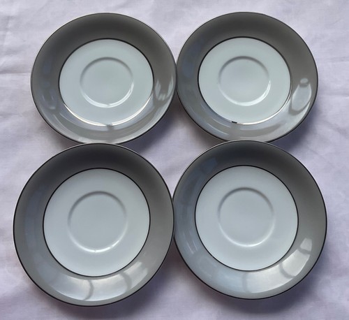 SANGO PLATINA DESSERT PLATE 5 3/4" DIAMETER GREY PLATINUM JAPAN 4 Pcs ...