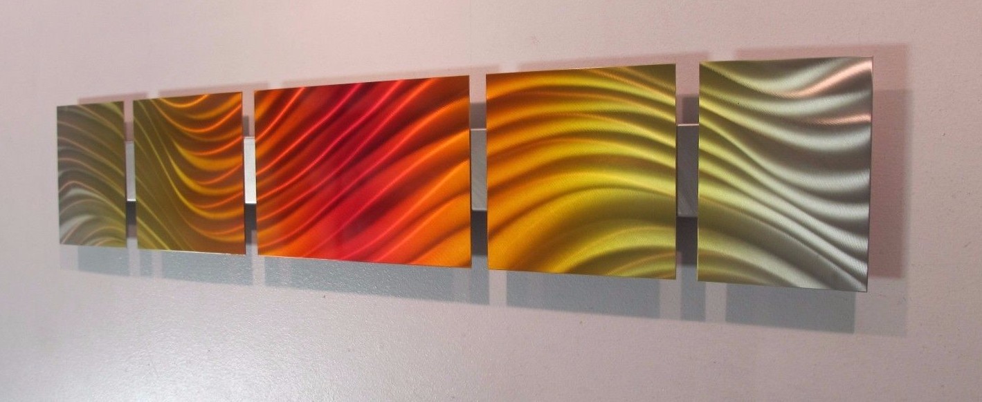 Modern Metal Wall Art Sculpture Abstract Panels Set Home Decor Red ...