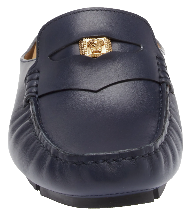 Versace Medusa Biggie Driver Mules Navy Blue Leather $625 Size 9.5 / 42 ...
