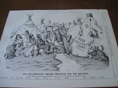 1902 Original POLITICAL CARTOON - PARLIAMENT as Native American INDIANS ...