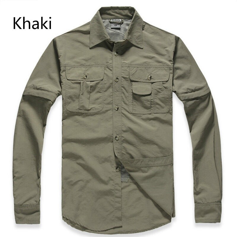 Men Cargo Shirt Quick Dry Detachable Sleeve Outdoor Trekking Camping ...