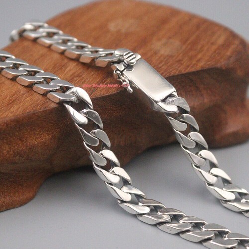 Solid 925 Sterling Silver 7mm Unique Curb Link Chain Men's Necklace ...