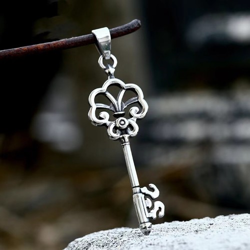 Mens Stainless Steel Gothic Silver Key Pendant Necklace Punk Jewelry ...