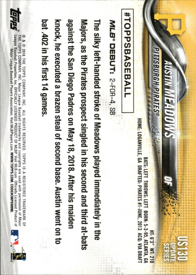 2018 Topps Update Austin Meadows #US130 Rookie Debut Card (RC) | eBay