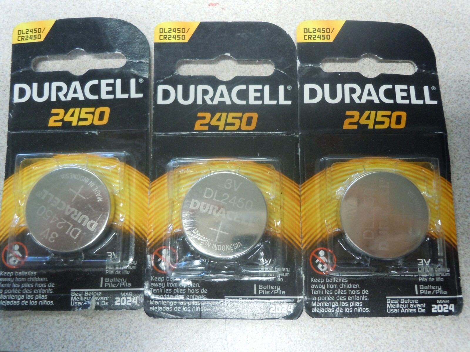 Lot of 3 NEW - Duracell Dl2450bpk Coin Cell, 2450, Lithium, 3V, Voltage ...