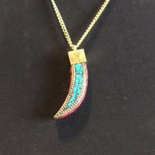 Anthropologie RAGA Saber Tooth Turquoise Red Gold Necklace Long Gold ...