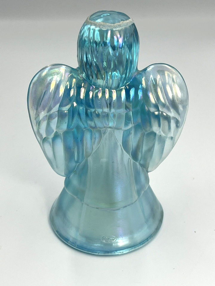 Fenton Glass ANGEL Hand Painted Iridescent Light Ice Blue FAITH 6" VTG ...