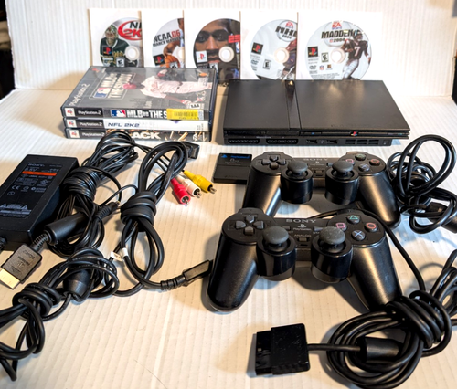 PS2 Sony PlayStation 2 Slim SCPH-70012 Console System Bundle w/ 8 Games ...