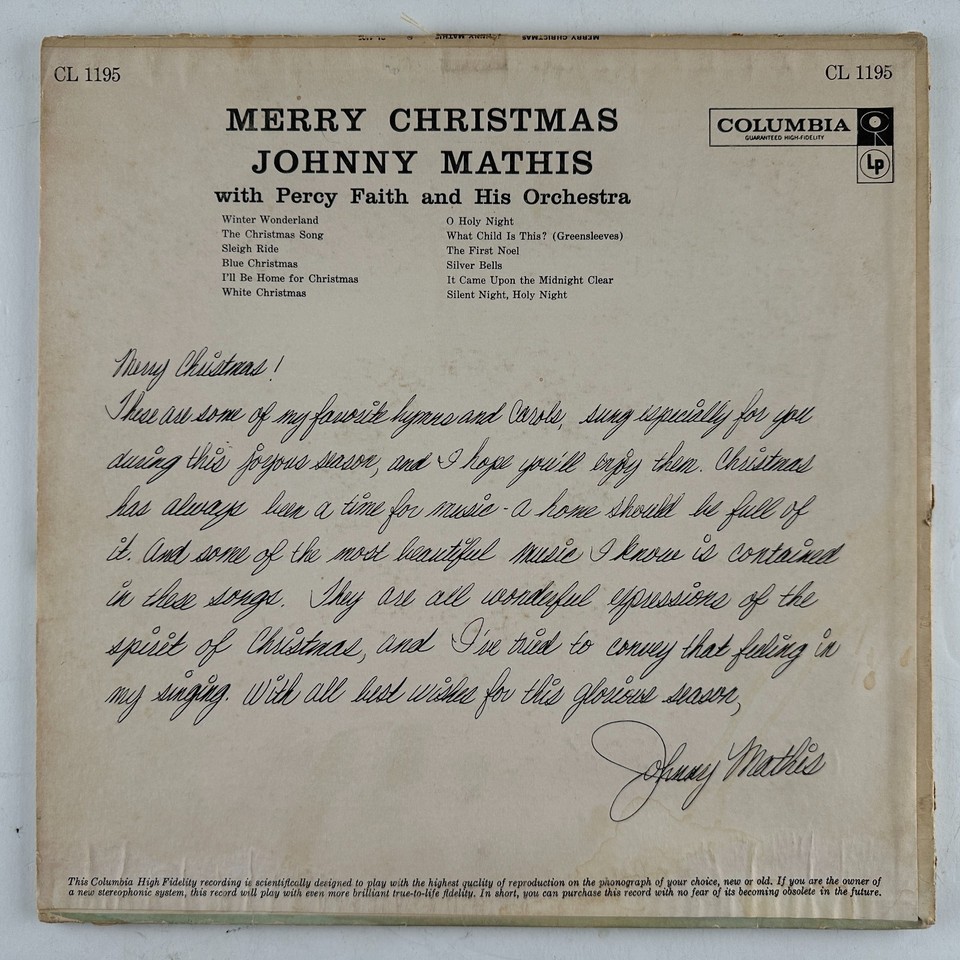 Johnny Mathis Merry Christmas LP Mono CL 1195 6-Eye VG+/VG+ | eBay