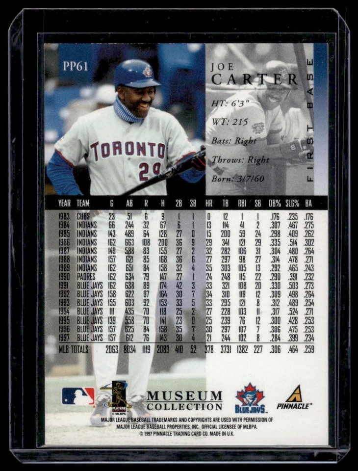 1998 Pinnacle #PP61 Joe Carter Museum Collection | eBay
