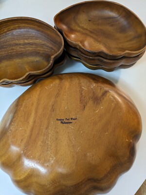 Vintage Monkey Pod Wood Serving Bowl & 6 Serving Size Bowls & Wooden ...
