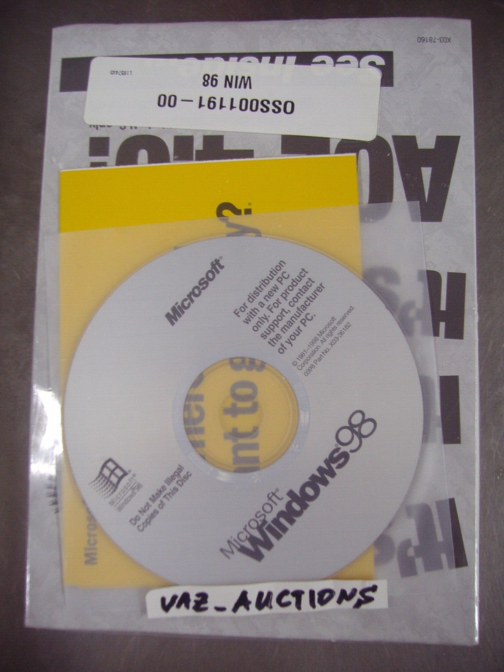 MICROSOFT WINDOWS 98 FULL VERSION OPERATING SYSTEM MS WIN =BRAND NEW ...
