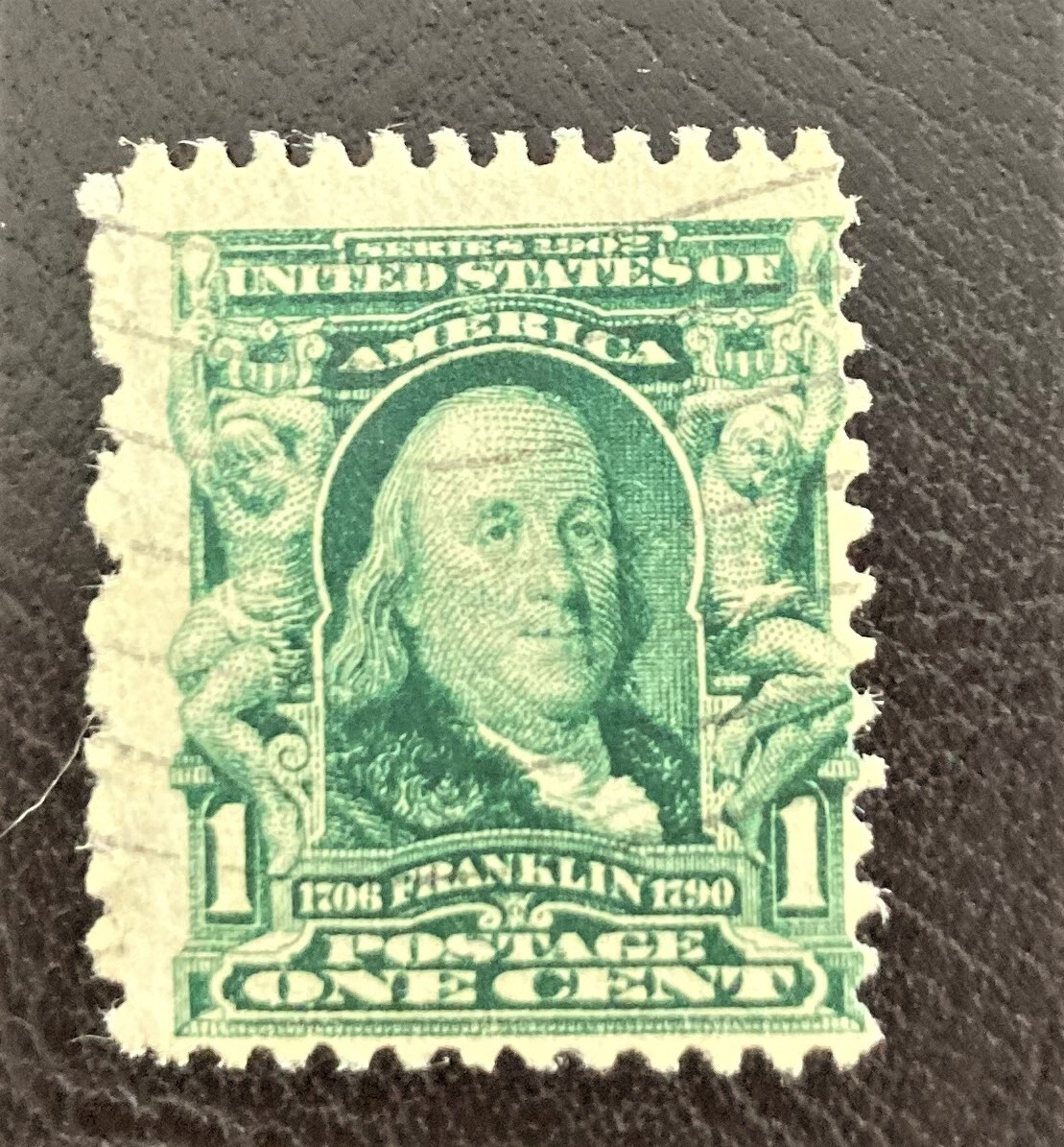 Ben Franklin 1 cent Stamp Posted 1903. RARE Front Facing 1706 Franklin ...