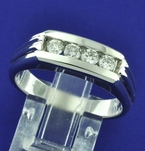 0.55 ct 14k Solid White Gold Mens Men's Natural Diamond Ring 4 Stone ...